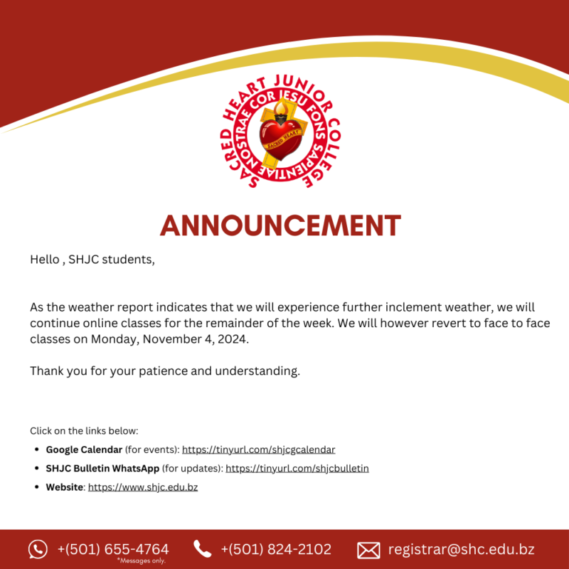 Announcement – Sacred Heart Junior College
